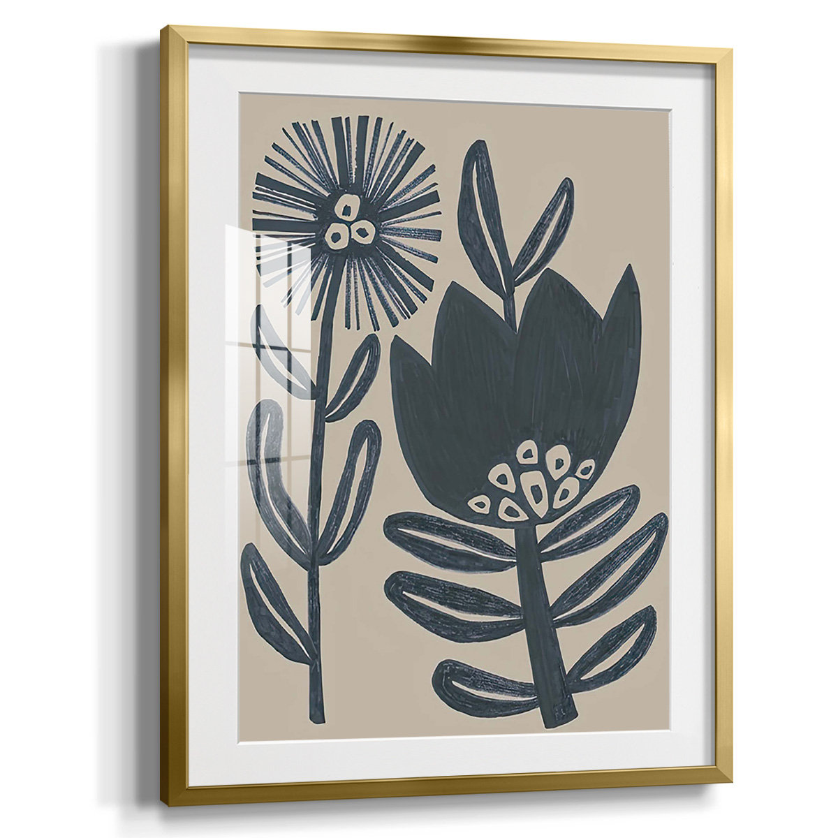 Bay Isle Home™ Blockprint Folk Flowers I -Framed Print w Matt & Glass - Wayfair Canada